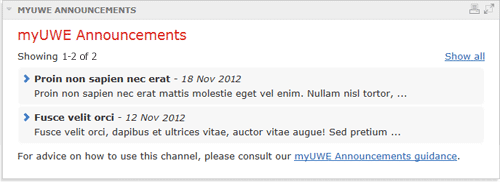 myUWE Announcements - UWE Bristol: myUWE Support