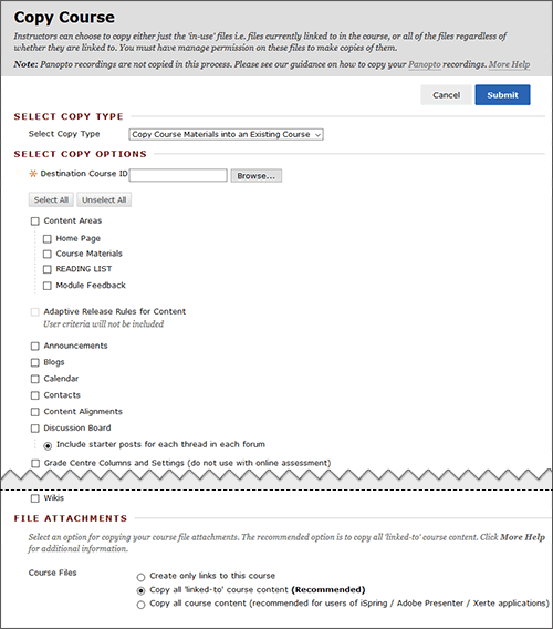 Copying Courses - UWE Bristol : Learning & Research Systems